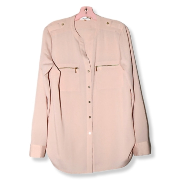 Calvin Klein | Tops | Calvin Klein Pale Pink Zip Chest Pockets Womens ...